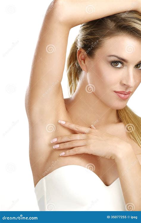 Beautiful Woman Showing Her Perfectly Shaved Armpit Royalty Free Stock