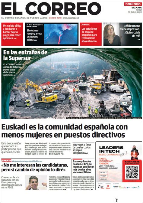 Portada del diario EL CORREO del día 10 10 2021 News Europa