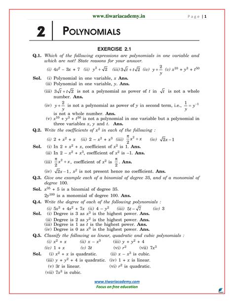 ncert solutions for class 9 maths chapter 2 polynomials in pdf