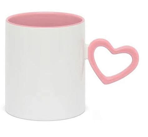 Caneca Branca para Sublimação Alça e Interior Coração Rosa