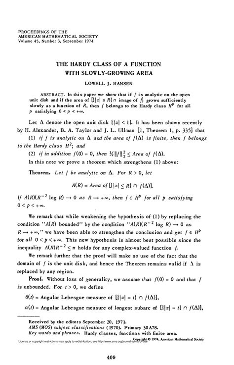 pdf the hardy class of a function with slowly growing area