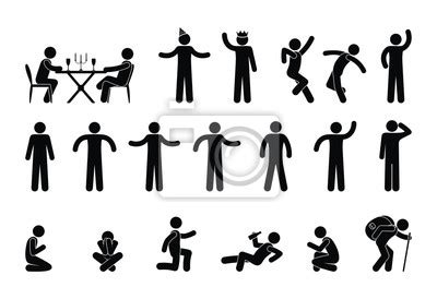 People Stick Figure Pictograms Icon Set Isolated People Silhouettes