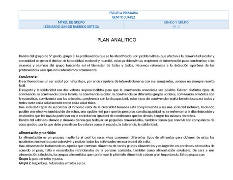 Lectura DE LA Realidad 5º plan analitico ESCUELA PRIMARIA BENITO