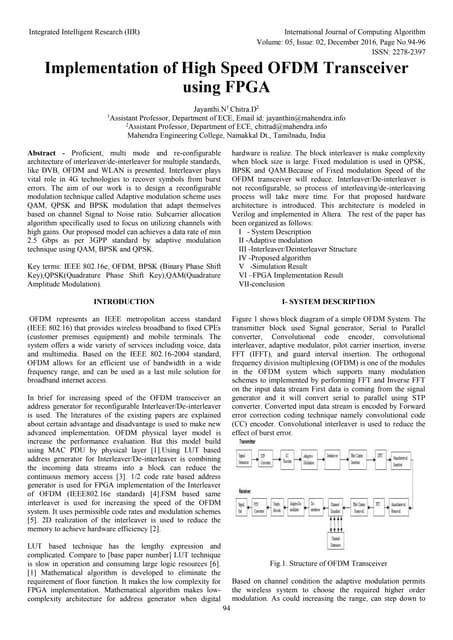 implementation of high speed ofdm transceiver using fpga pdf