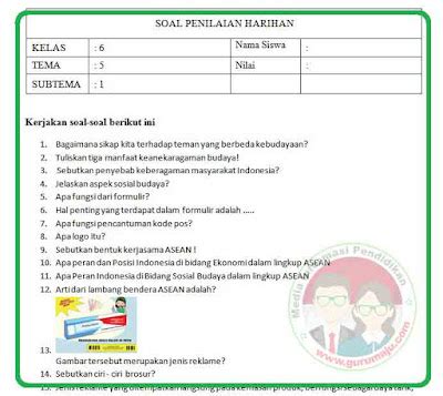 Soal UH PH Kelas 6 Tema 5 Kurikulum 2013 Revisi 2018 GURU MAJU