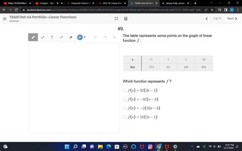 9 the table represents some points on the graph of linear function f which function