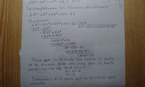 Calcula el valor de K para que la división sea exacta ³ 11² 28 k