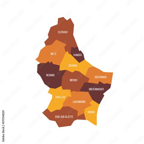 Luxembourg Political Map Of Administrative Divisions Cantons Flat