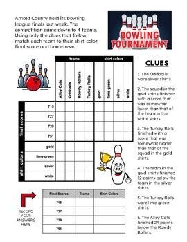 Bowling Tournament Of Champions Critical Thinking Grid Logic Puzzle