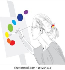 Female Painter Painting Rainbow Colors Illustration Stock Vector
