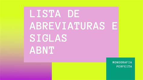 Lista De Abreviaturas E Siglas ABNT 2021 Como Fazer YouTube