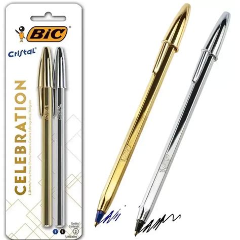 Kit C Canetas Esferogr Ficas Cristal Celebration Pratra Dourada Bic