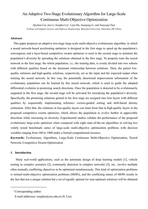 pdf an adaptive two stage evolutionary algorithm for large scale continuous multi objective