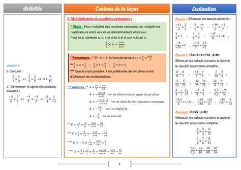 Les Nombres Rationnels Produit Et Division Cours Et Exercices MA