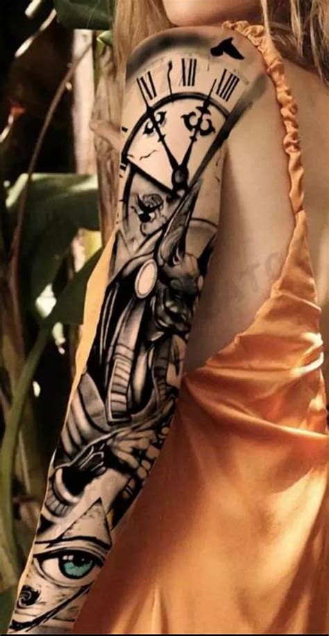 Full Sleeve Eye Of Horus And Anubis Egyptian God Temporary Tattoo
