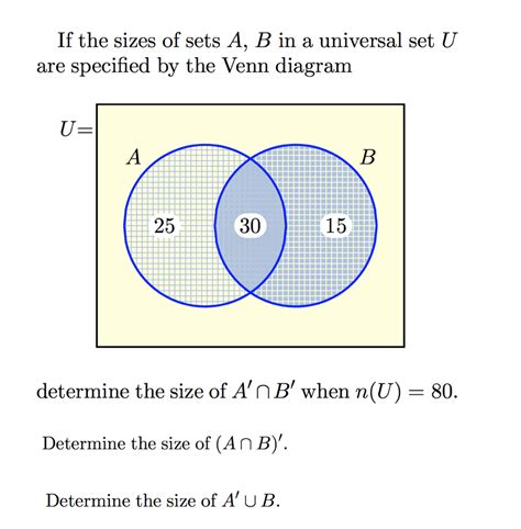 solved if the sizes of sets a b in a universal set u are
