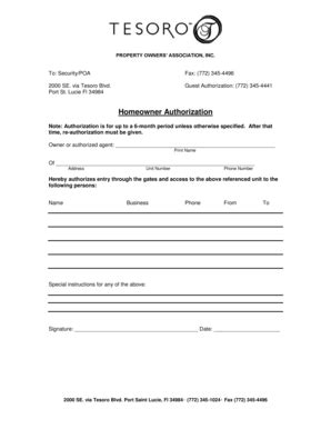 Fillable Online Homeowner Authorization Form Bristol Management Fax