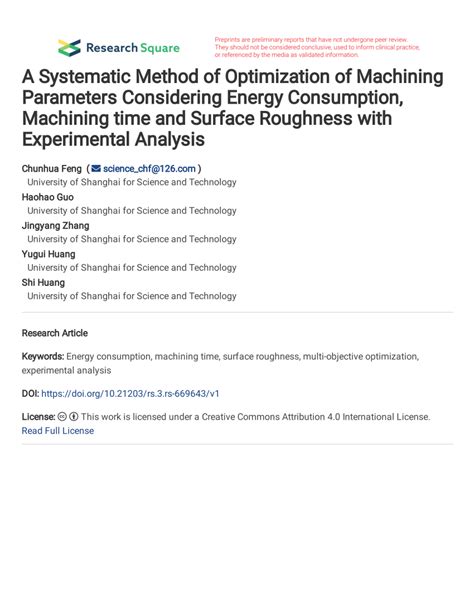 pdf a systematic method of optimization of machining parameters considering energy consumption
