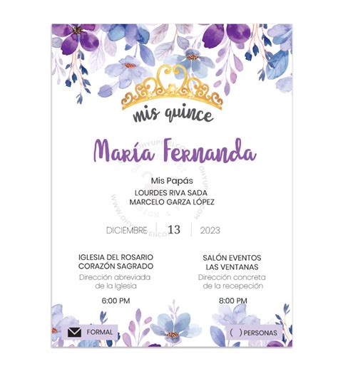Invitación Quince Años Flores y Corona Invitaciones Digitales