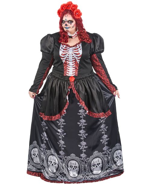 Déguisement grande taille robe longue Dia de los muertos femme