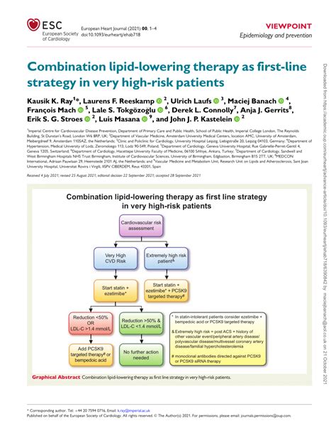 PDF Combination Lipid Lowering Therapy As First Line Strategy In Very