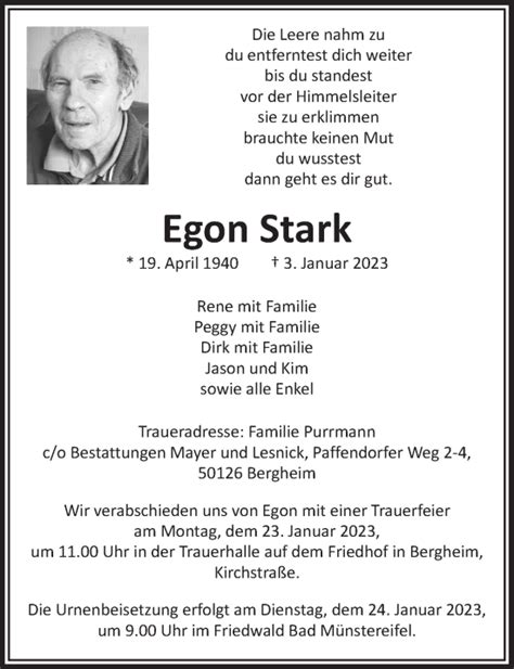 Traueranzeigen Von Egon Stark WirTrauern