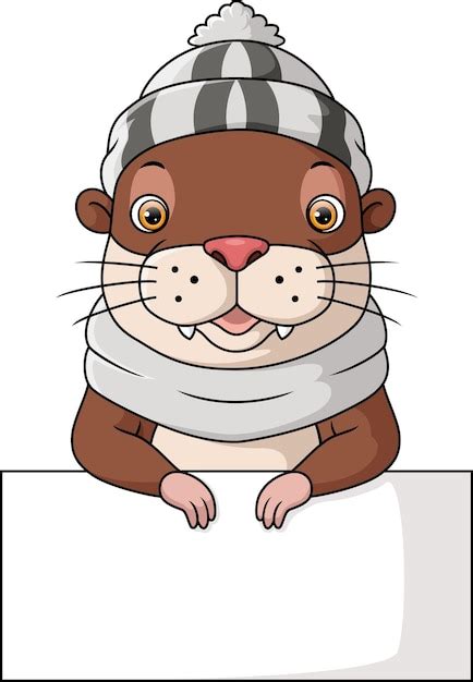 Cute dibujos animados de hámster con cartel en blanco Vector Premium