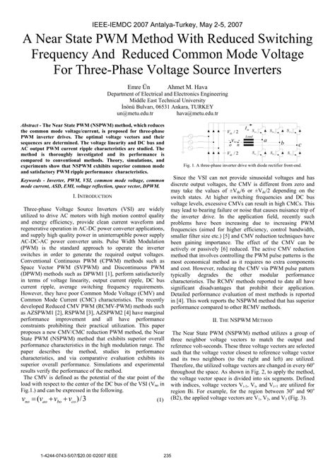 pdf a near state pwm method with reduced switching losses and reduced common mode voltage for