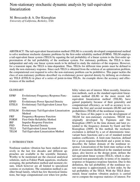 pdf non stationary stochastic dynamic analysis by tail equivalent linearization