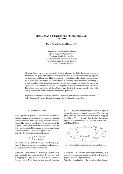 pdf riemannian observers for euler lagrange systems