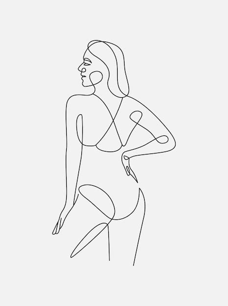 Design minimalista de belo corpo feminino em biquíni estilo de uma