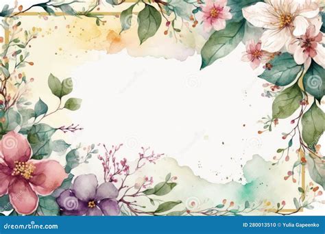 Watercolor Floral Frame Background Illustration AI Generative Stock