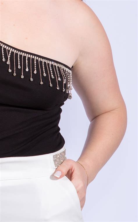 Top asimétrico con strass Negro Tits