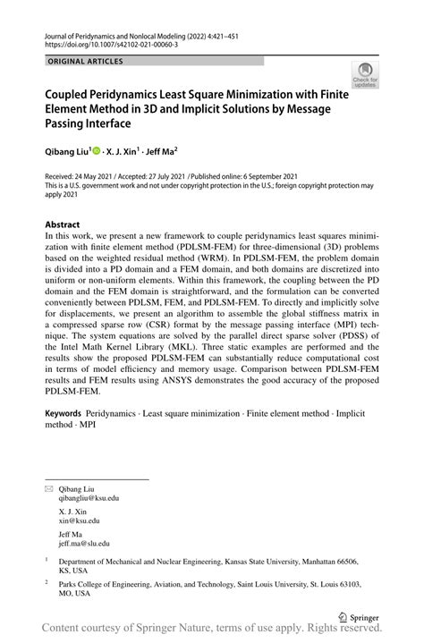 coupled peridynamics least square minimization with finite element method in 3d and implicit