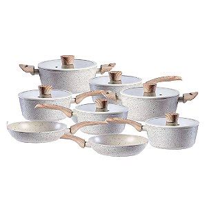 Jogo de Panelas Antiaderente Cerâmica Vanilla Cooktop Fogão Indução Kit