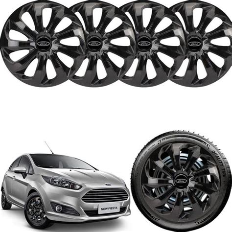 Jogo 4 Calota Velox Aro 15 Preta Ford New Fiesta Focus Ka ELITTE