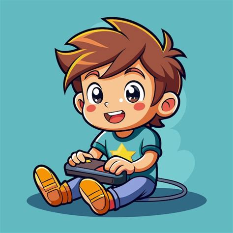 Lindo Ni O Jugador Jugando Al Juego Con Joystick Ilustraci N Vectorial