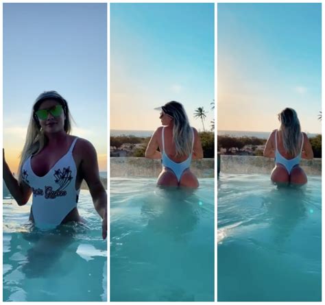 Juju Salimeni empina bumbum de maiô fio dental em piscina RedeTV