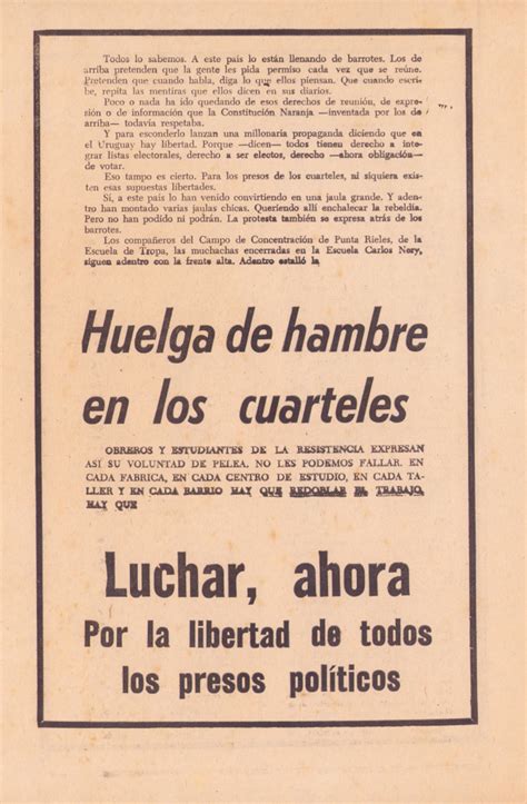 Huelga De Hambre En Los Cuarteles Sitios De Memoria Uruguay