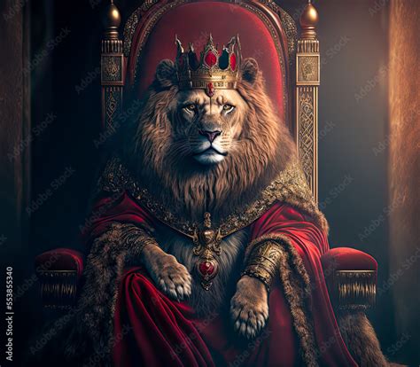 Royal Lion Sitting On A Throne Closeup Generative AI Stock
