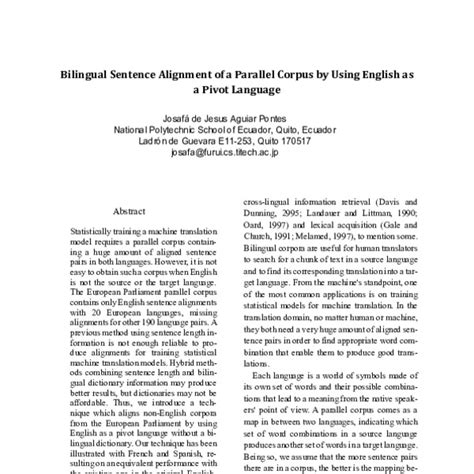 bilingual sentence alignment of a parallel corpus by using english as a pivot language acl