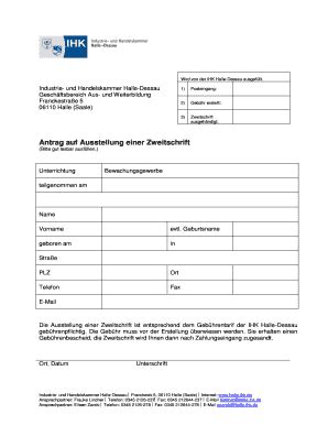 Ausfüllbar Online halle ihk Antrag auf Ausstellung einer Zweitschrift