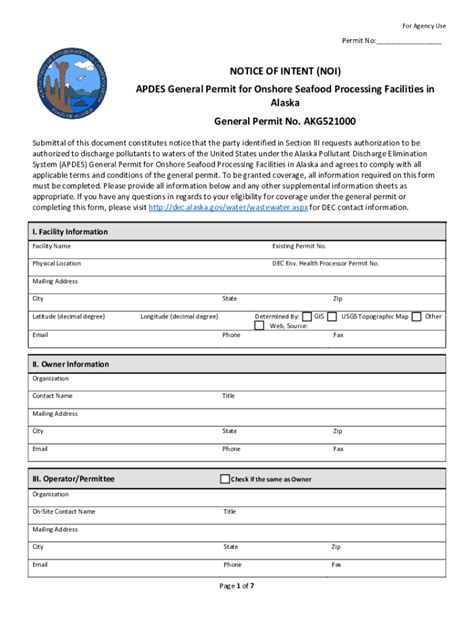 Fillable Online Dec Alaska NOTICE OF INTENT NOI APDES General Permit