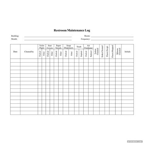 Printable Restroom Cleaning Logs