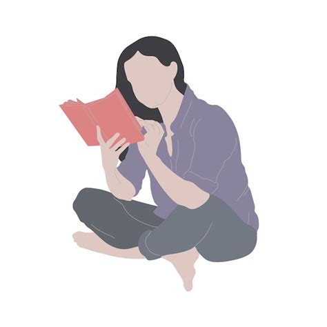 Menina sentada no chão e lendo uma ilustração plana de livro Vetor