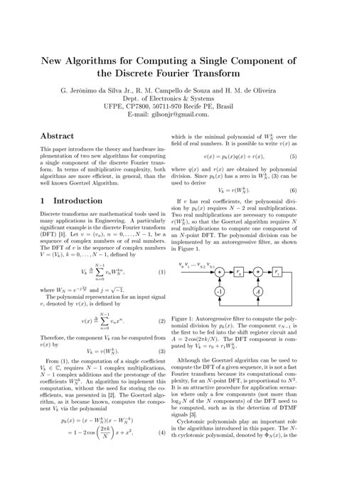 pdf new algorithms for computing a single component of the discrete fourier transform