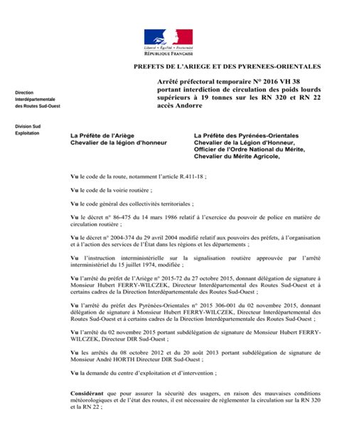Arrêté préfectoral temporaire N 2016 VH 38 portant interdiction de