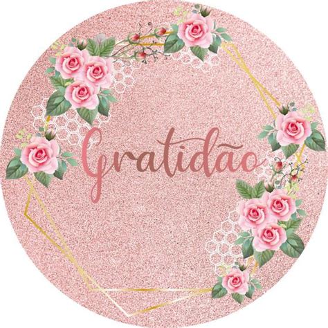 Painel De Tecido Sublimado Redondo Gratid O Flores Rosas Fundo Rose