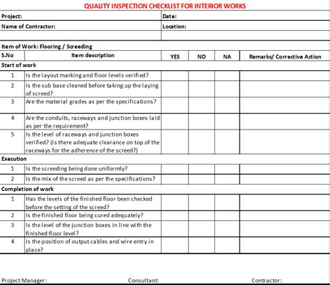 Quality Inspection Checklist For Flooring And Screeding Works Floor
