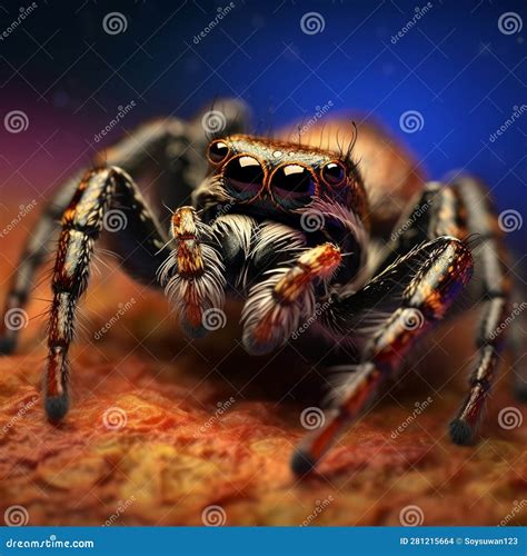 Macro Jumping Spiders Eyes Generative AI Stock Illustration